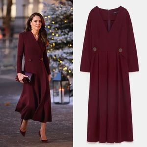 Zara | Dresses | Zara Kate Middleton Christmas Red Dress Inspiration ...